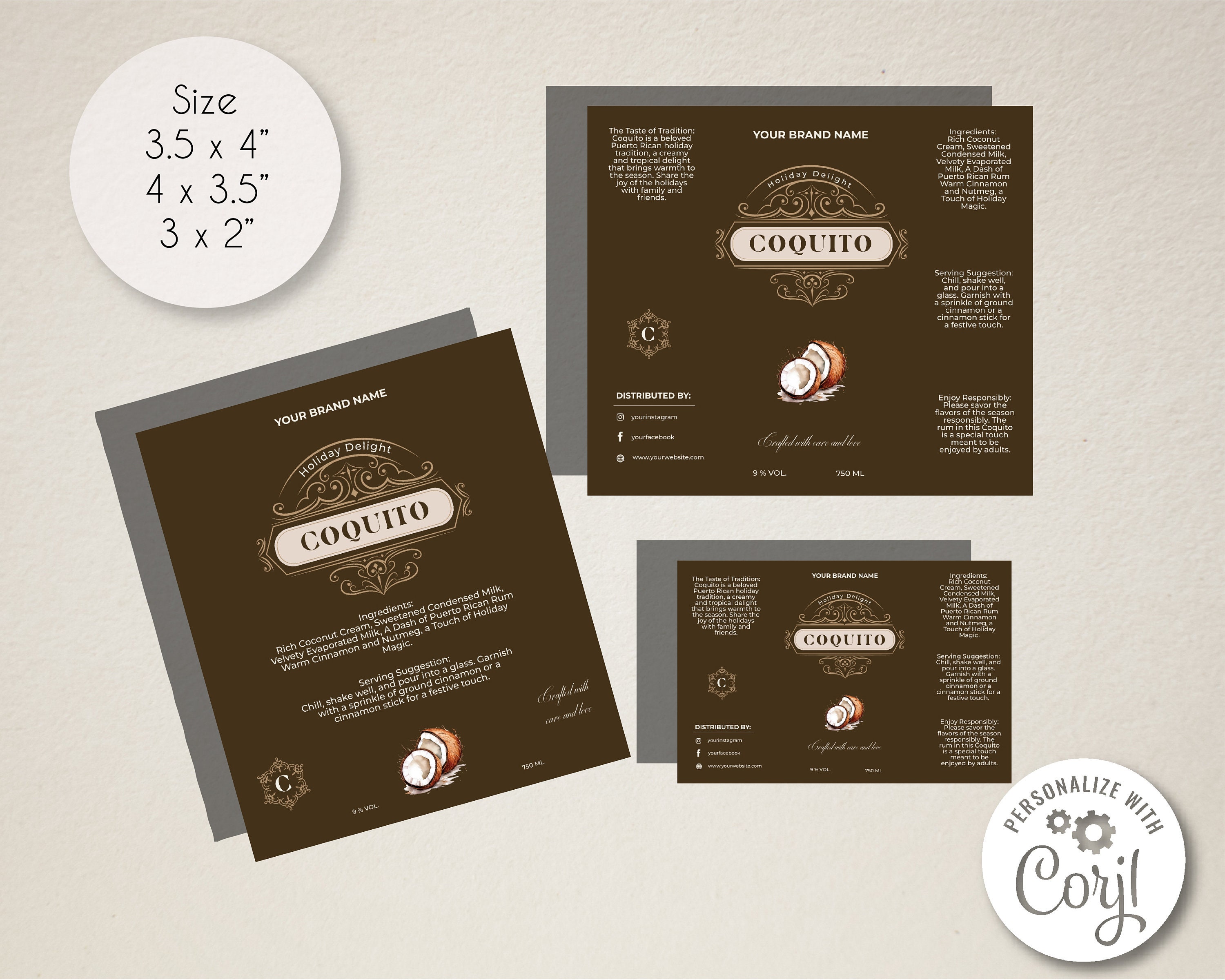Editable Luxury Coquito Bottle Label Template, Printable Modern ...