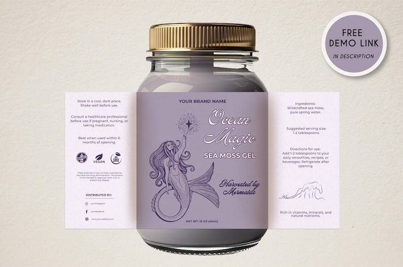Editable Sea Moss Gel Label Template: Luxury Food Sticker (digital ...