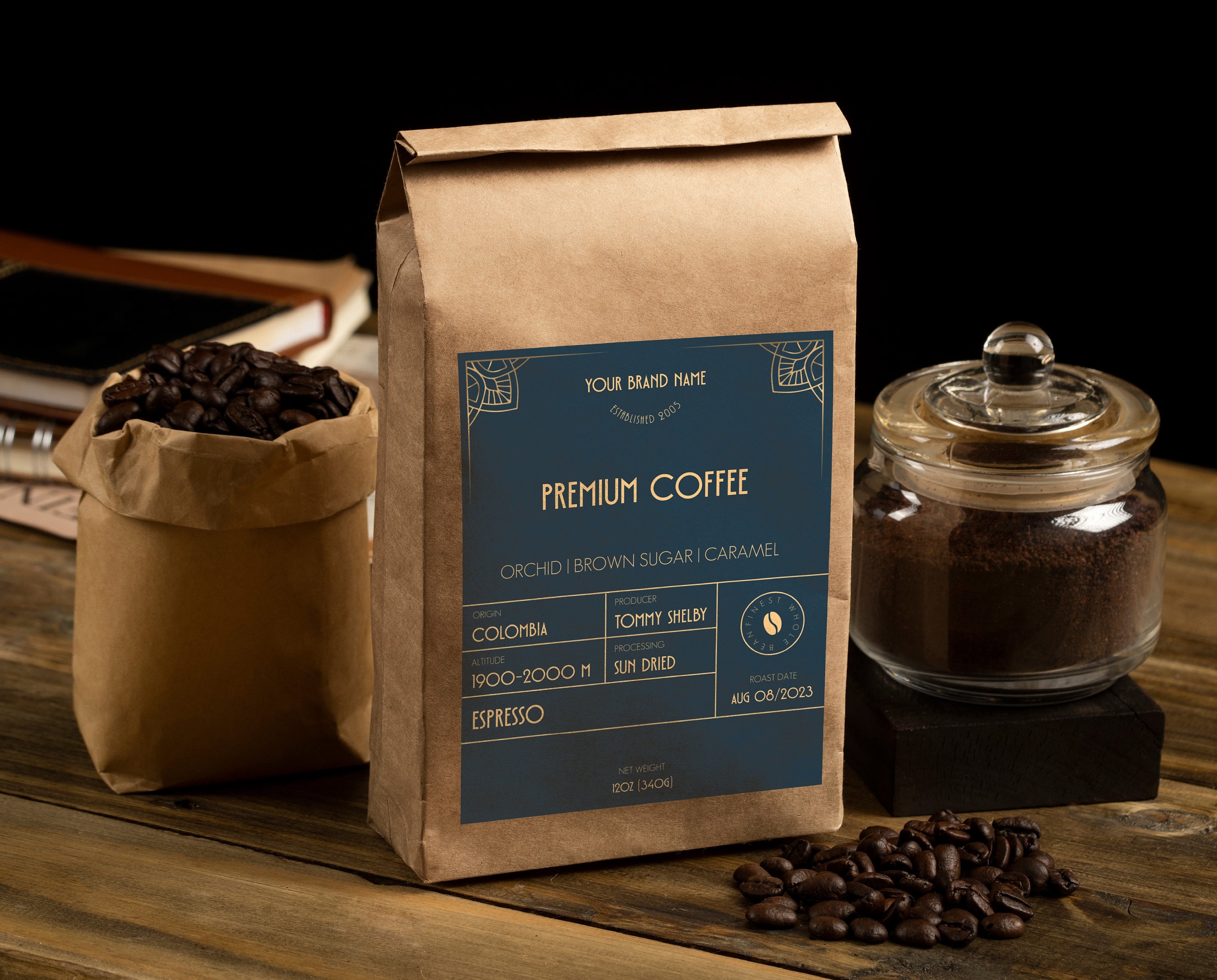 Editable Modern Coffee Bag Label Template: Luxury Packaging (digital ...