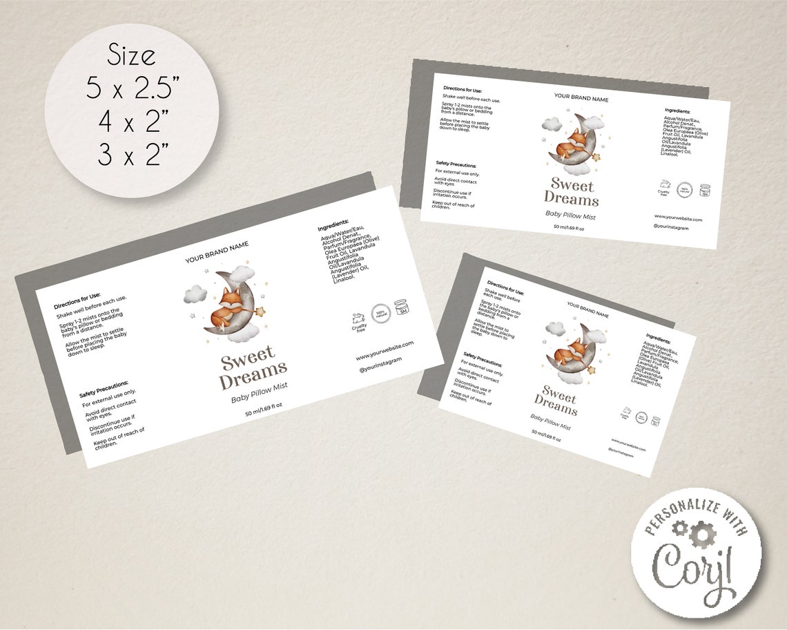 Baby Pillow Mist Label Template: Minimalist Sleep Spray Sticker ...