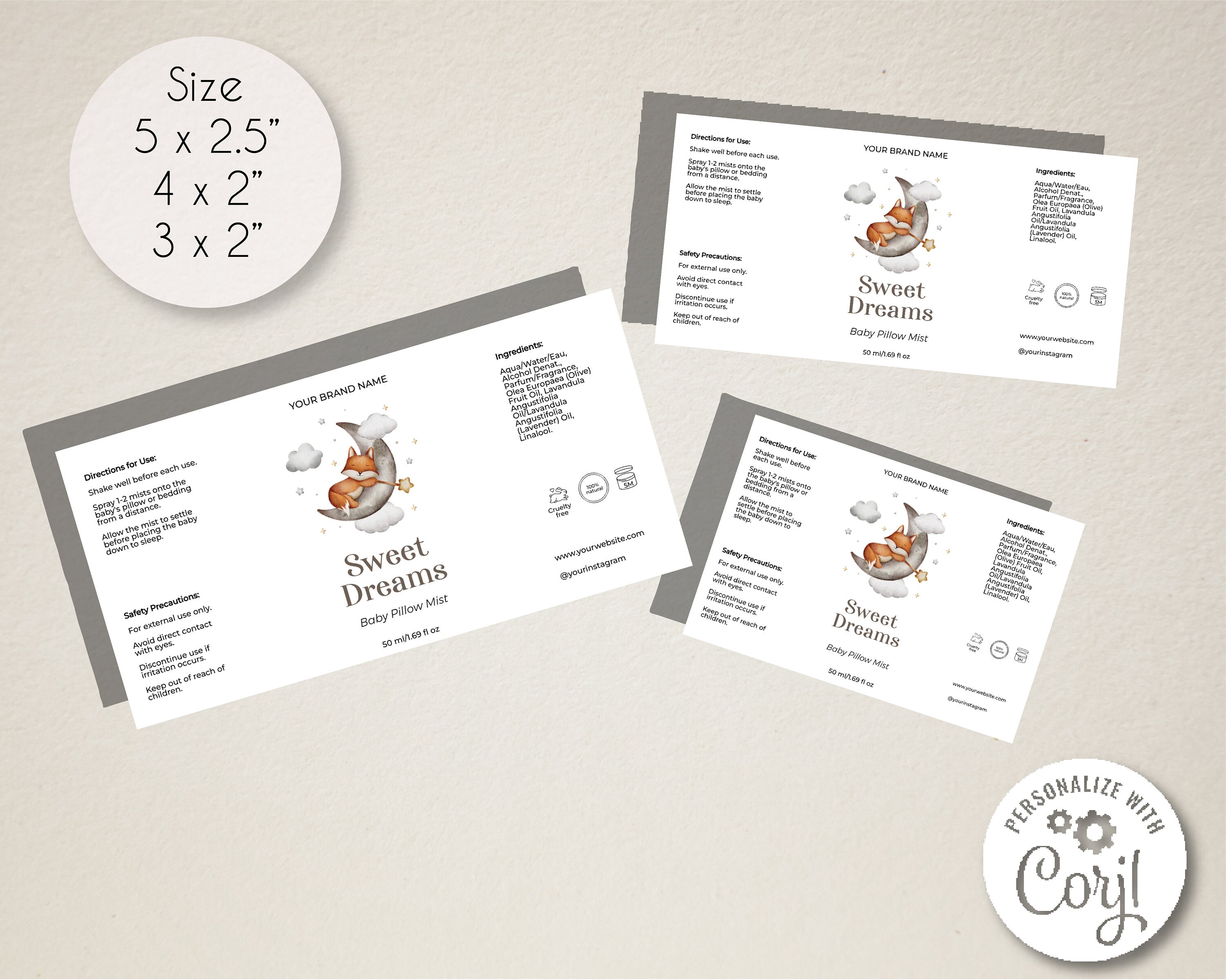 Baby Pillow Mist Label Template: Minimalist Sleep Spray Sticker ...