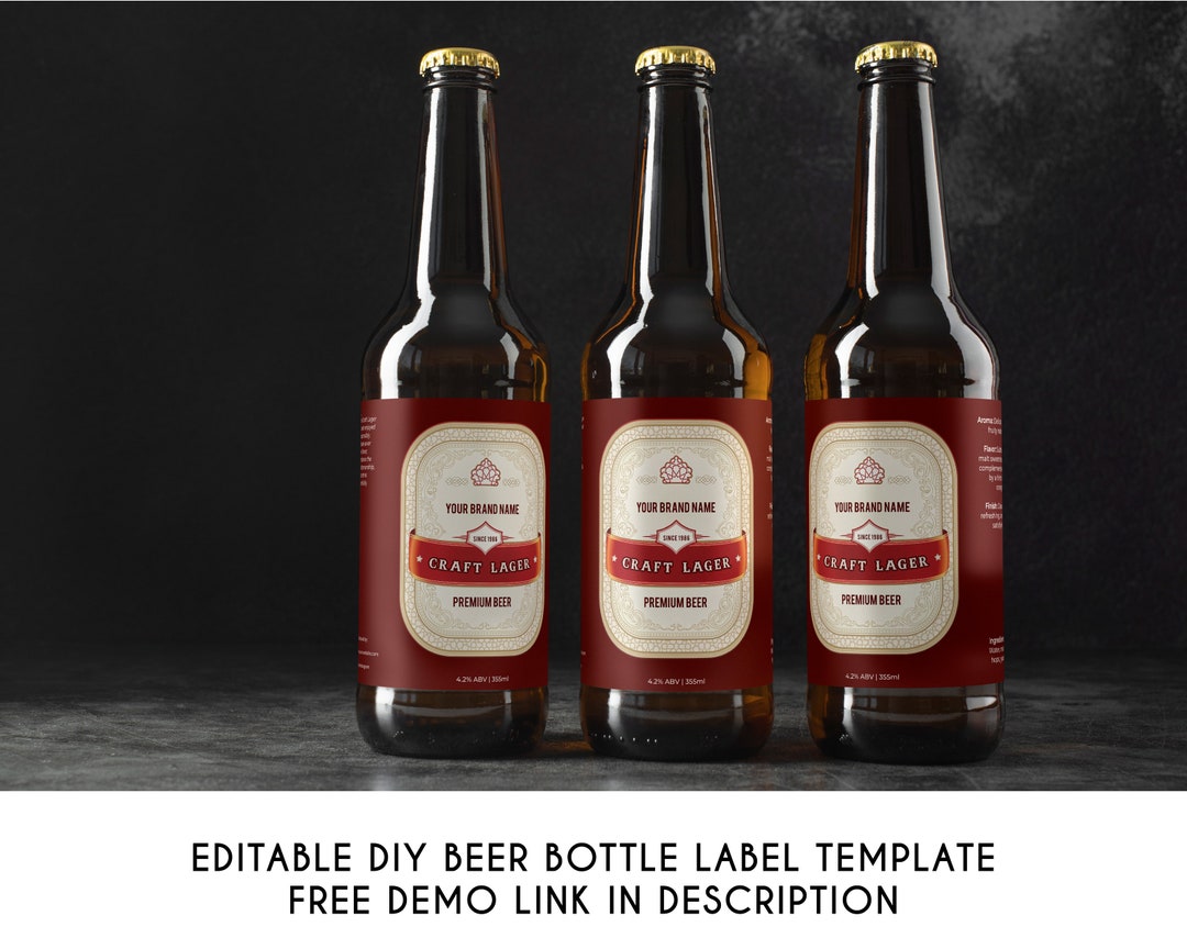 Editable Luxury Beer Bottle Label Template, Printable Custom Ale ...