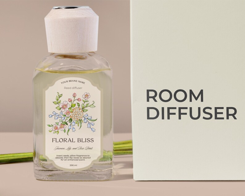 Editable Floral Reed Diffuser Label Template, Printable Dainty Flowers ...