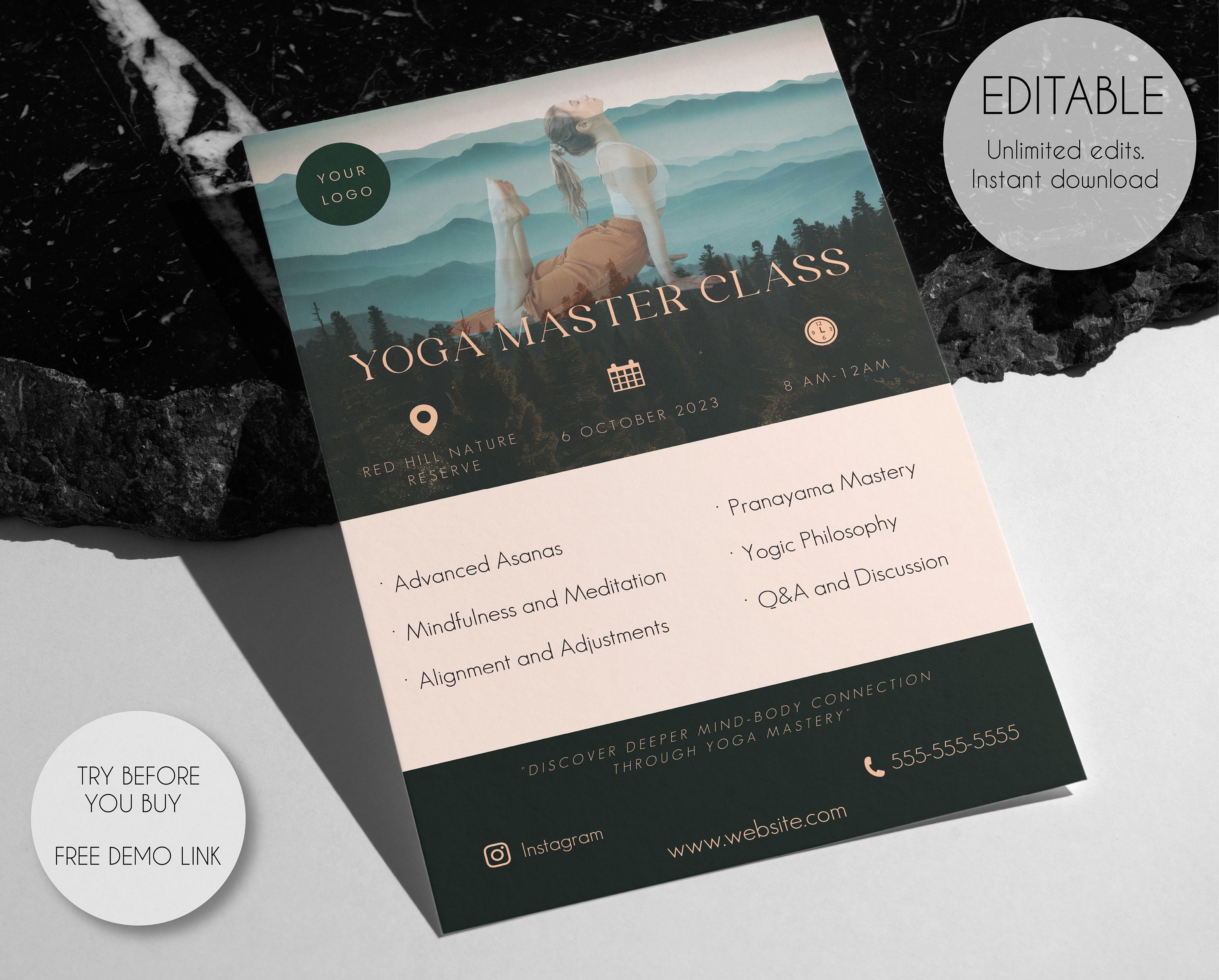 Editable Yoga Master Class Flyer Template, Custom Luxury Yoga ...