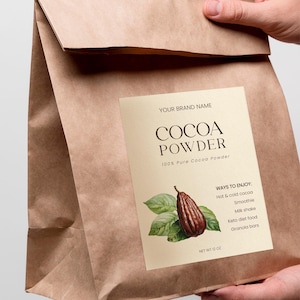 Editable Cocoa Powder Bag Label Template: Custom Packaging (instant ...