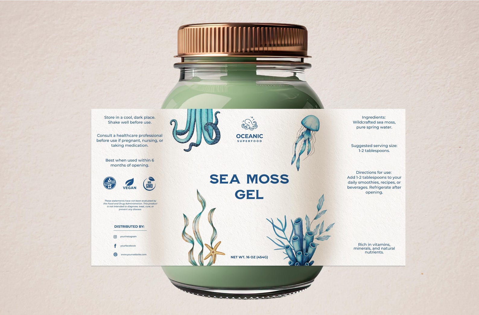 Editable Sea Moss Gel Label Template: Custom Superfood Sticker (digital ...