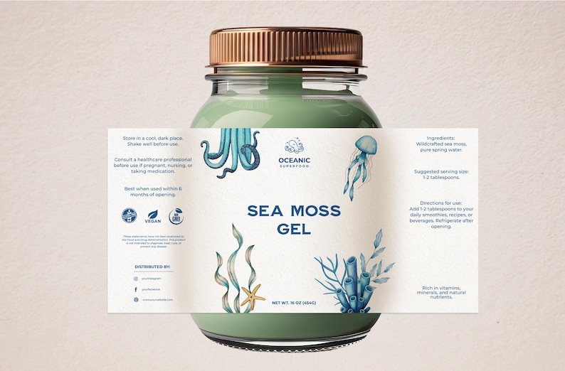 Editable Sea Moss Gel Label Template: Custom Superfood Sticker (digital ...