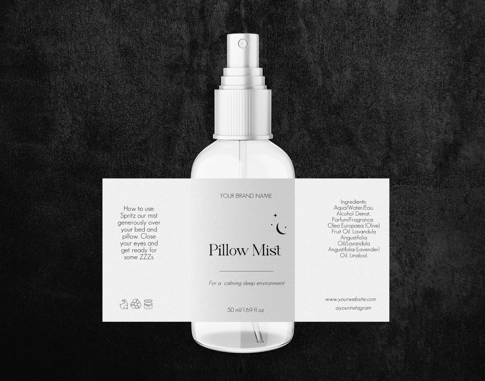 Editable Pillow Mist Label Template: Minimalist Spray Bottle Design ...