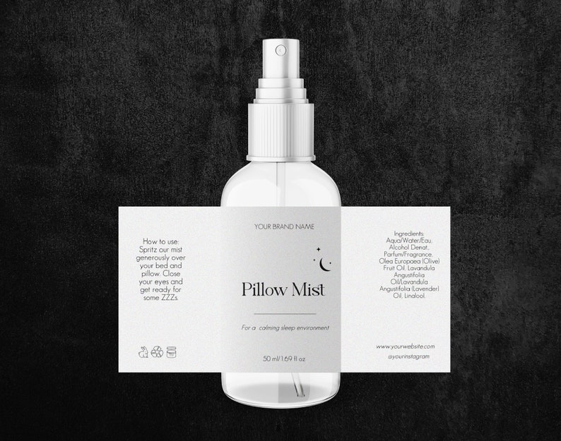 Editable Pillow Mist Label Template, Minimalist Room Spray Bottle Label ...