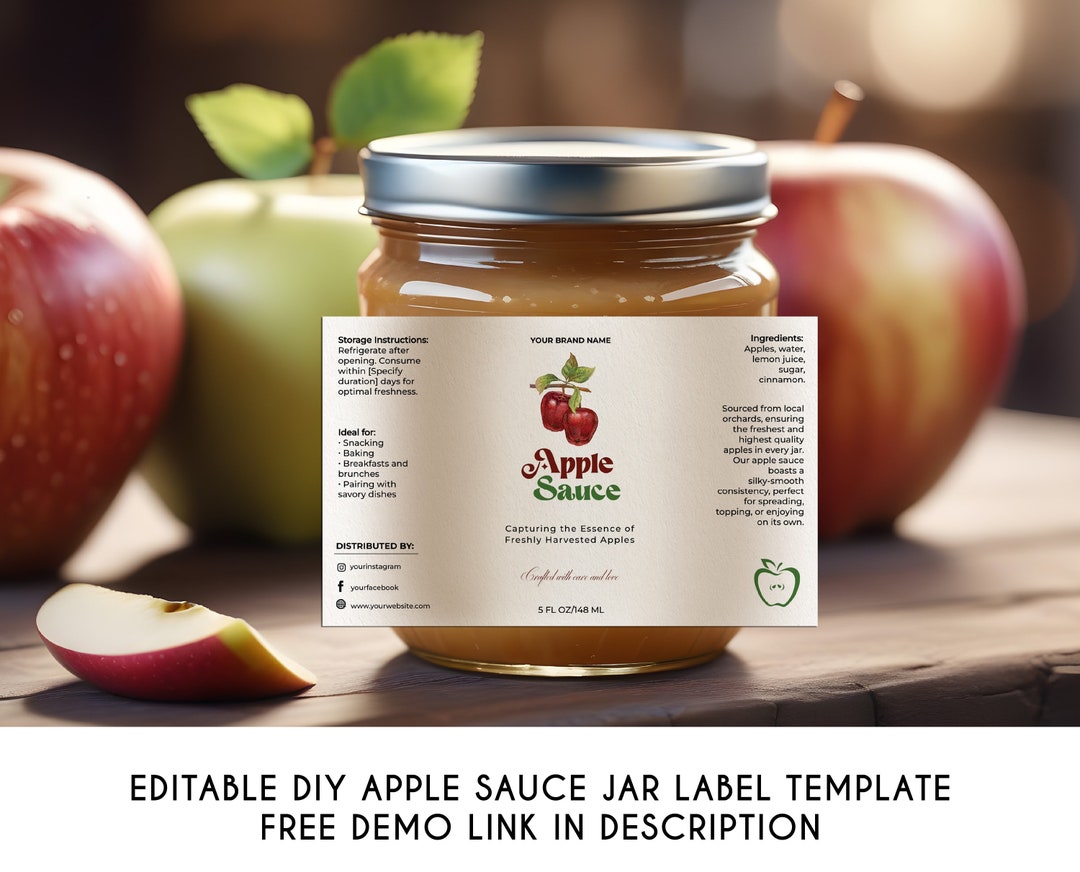 Editable Luxury Apple Sauce Jar Label Template, Printable Modern ...