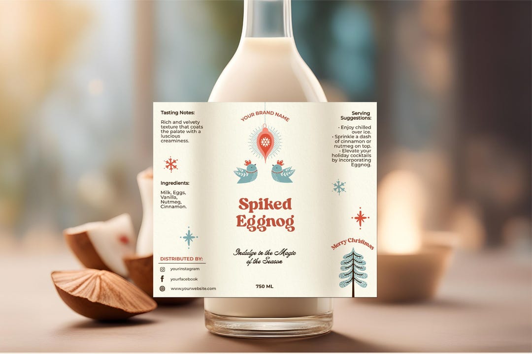 Editable Eggnog Bottle Label: Scandinavian Christmas Drink Template ...