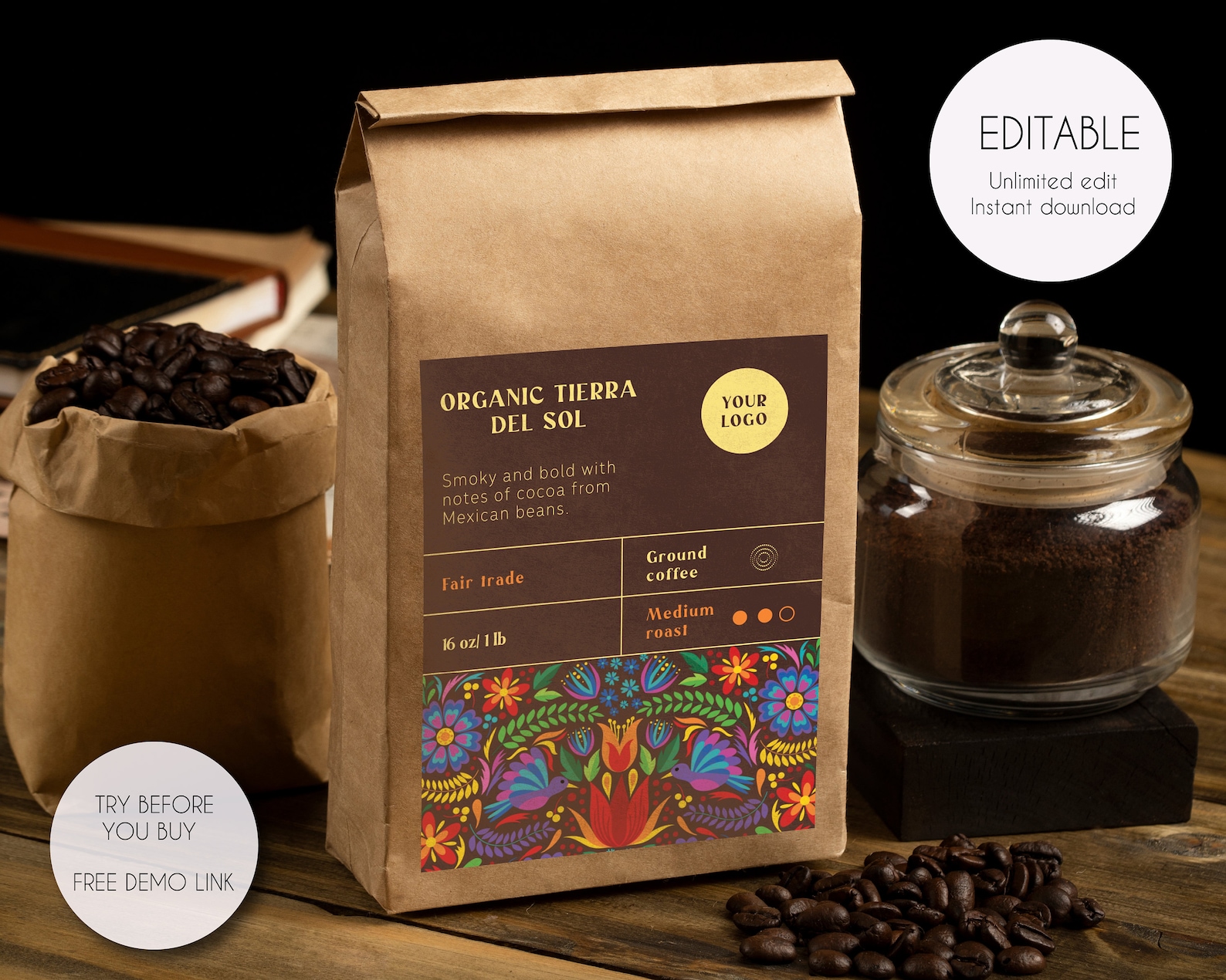 Ready to Print Coffee Label Template - Minimalist Product Label, Coffee ...