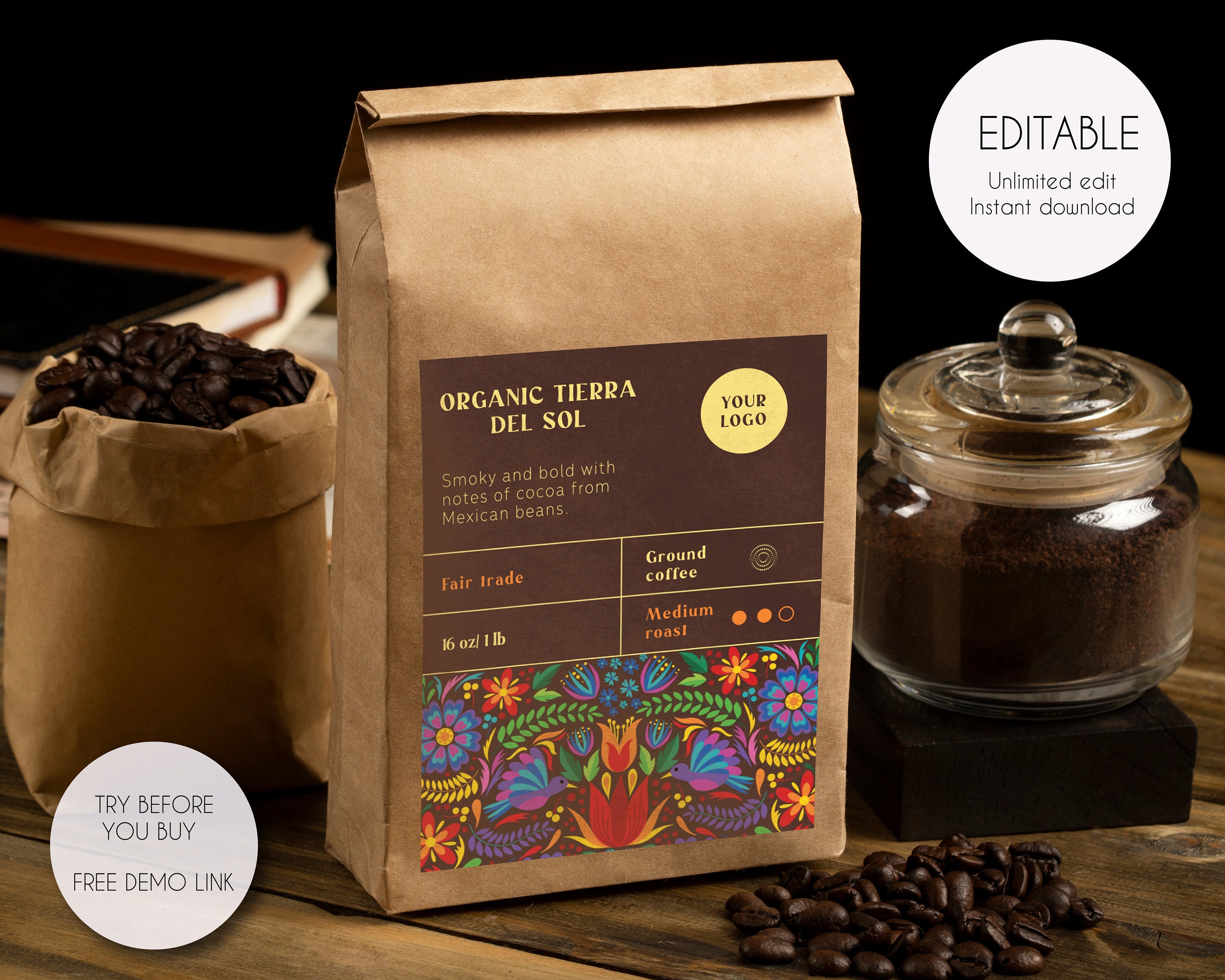 Ready to Print Coffee Label Template - Minimalist Product Label, Coffee ...