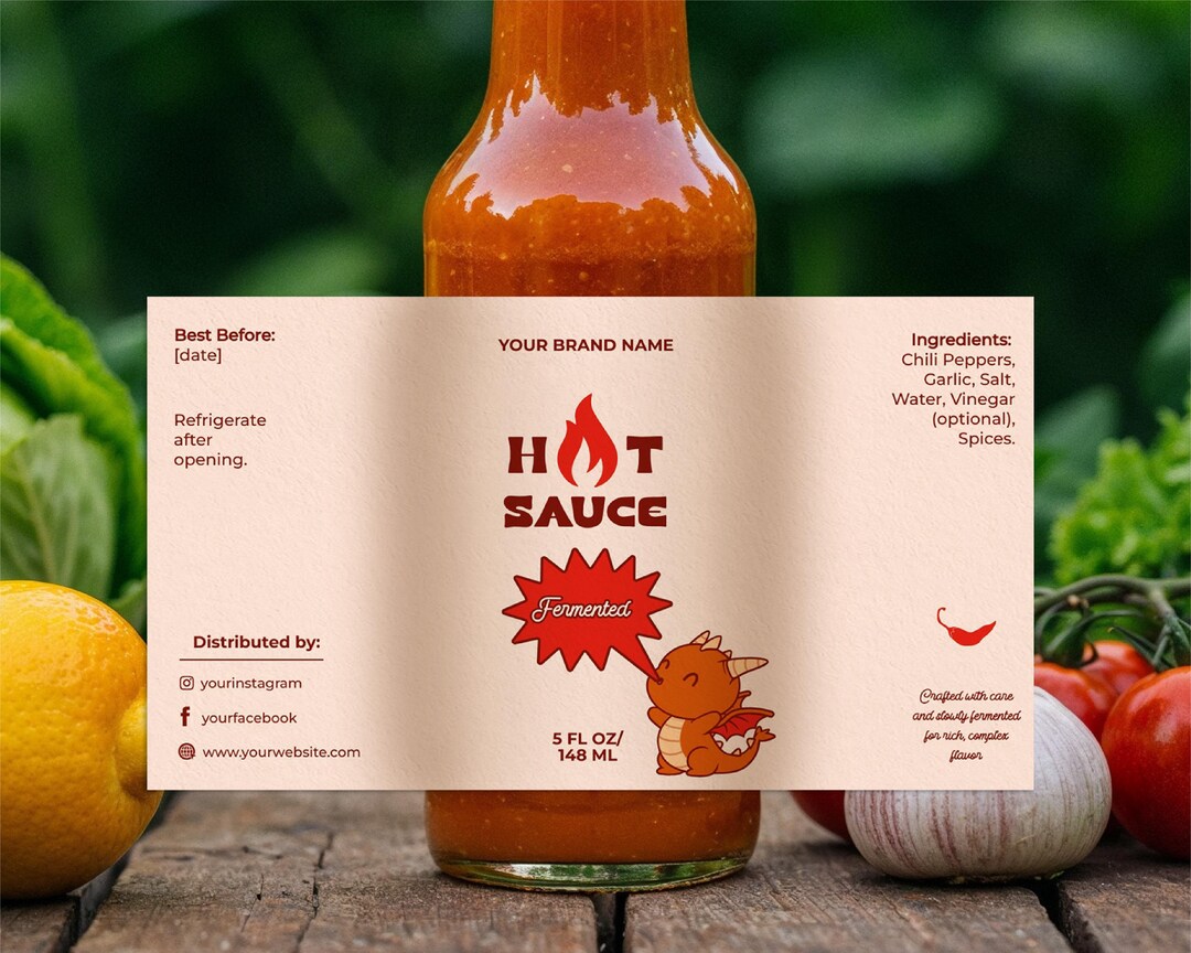 Editable Fermented Hot Sauce Bottle Label Template, Printable Homemade ...