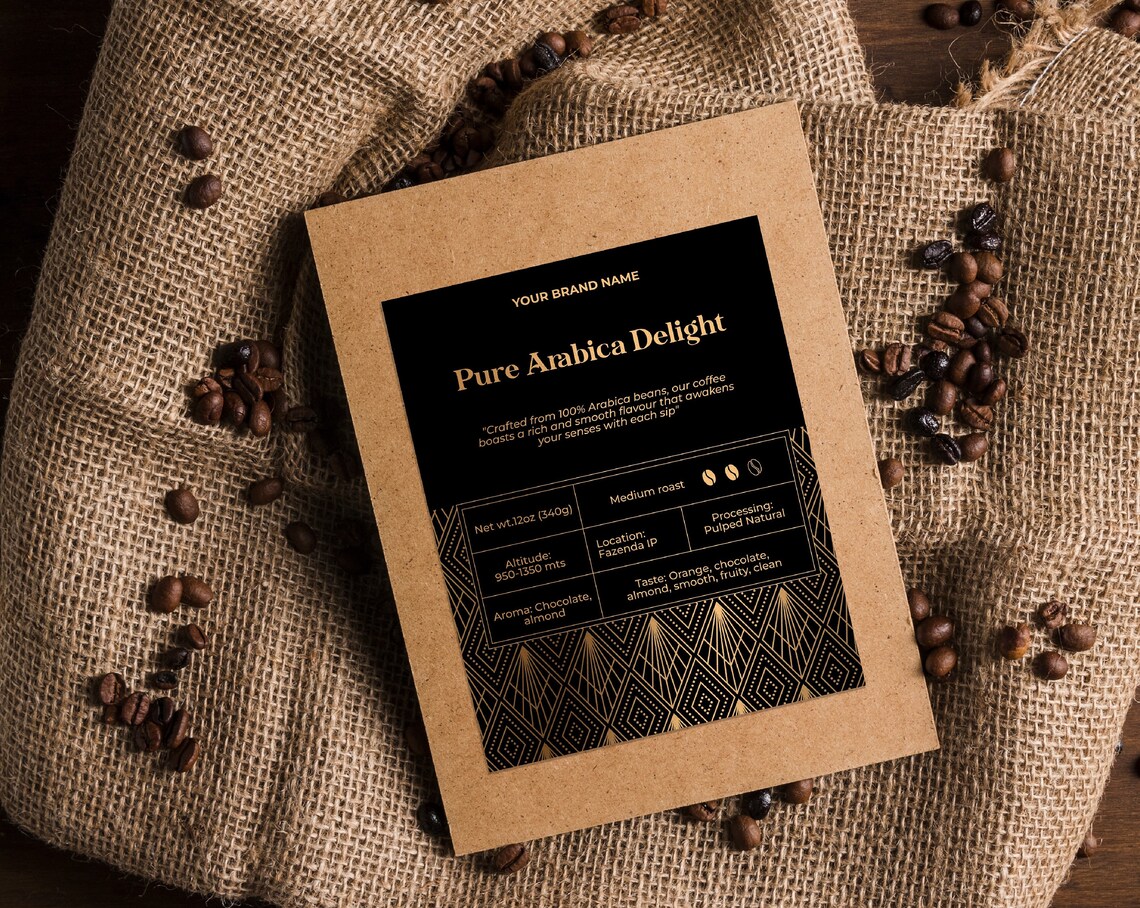 Editable Modern Arabica Coffee Bag Label Template, Printable Luxury ...