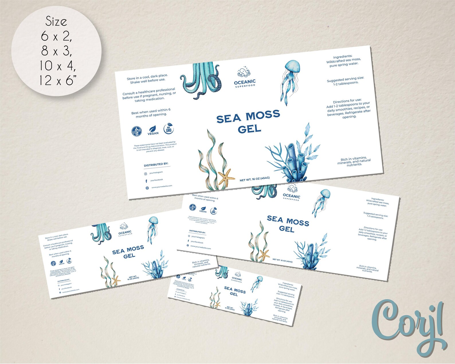 Editable Sea Moss Gel Label Template: Custom Superfood Sticker (digital ...