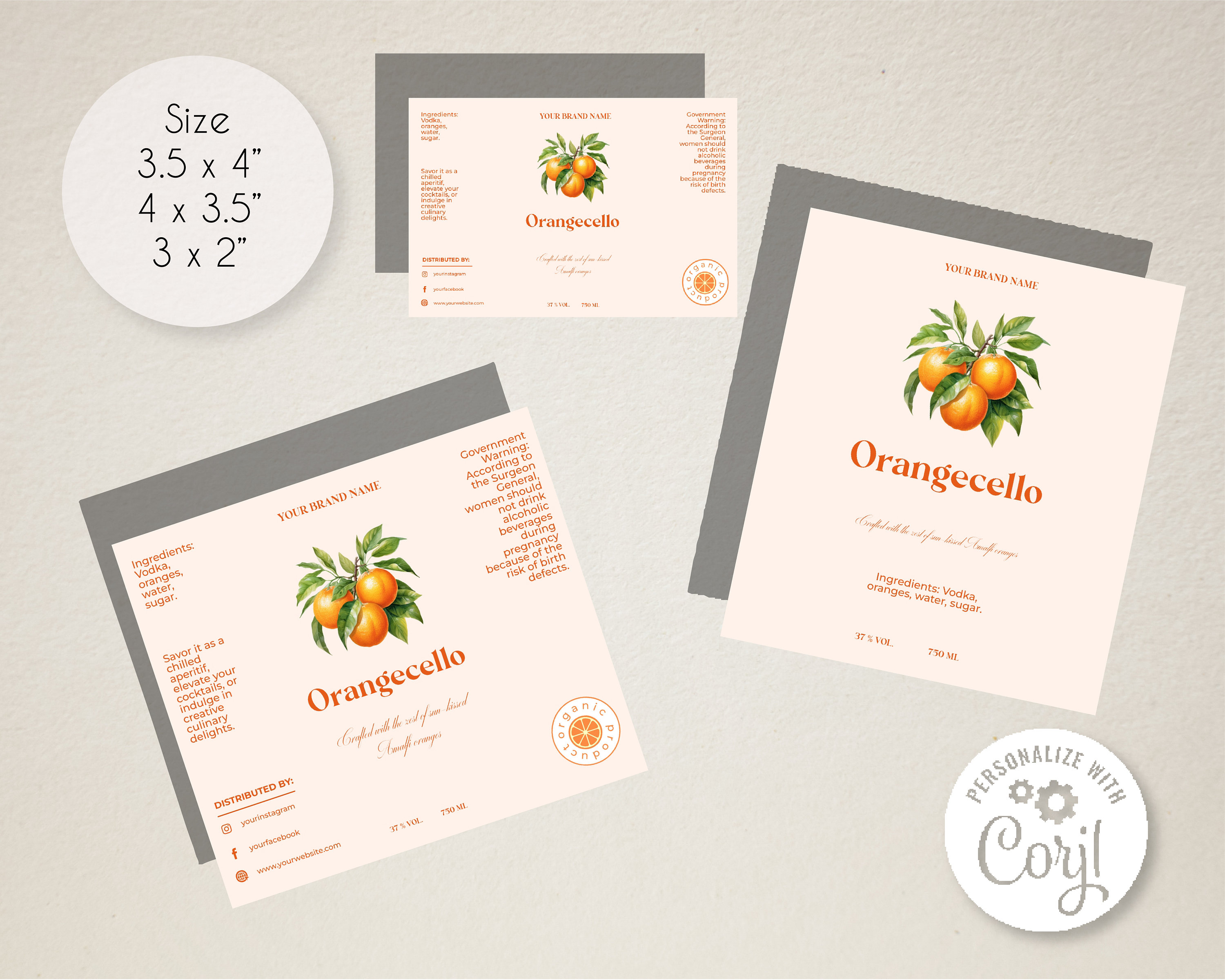 Luxury Orangecello Bottle Label Template: Editable DIY Design (digital ...