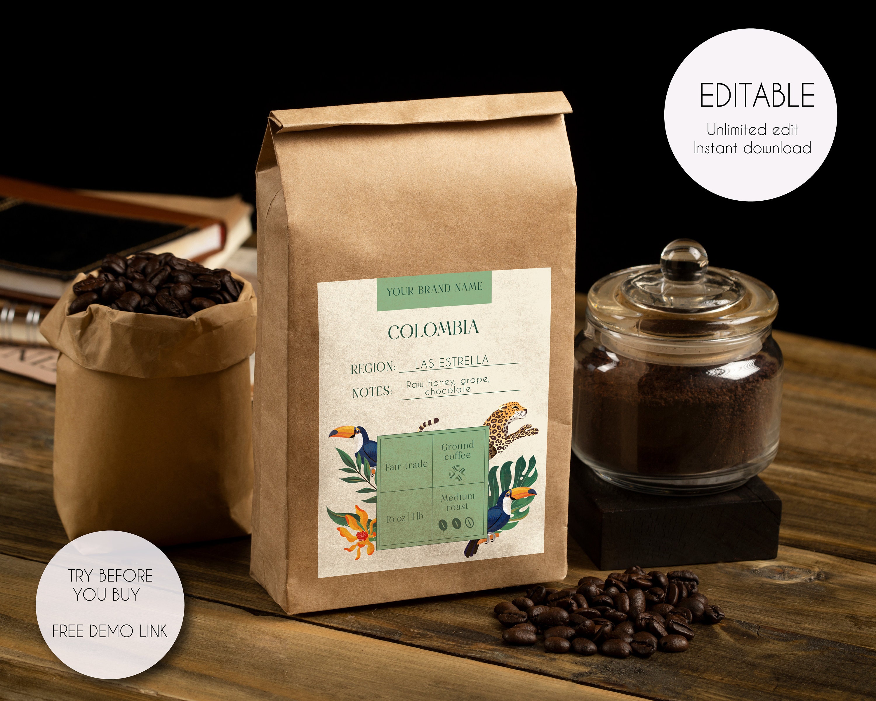 Printable Coffee Bag Label Template, Editable Coffee Bag Label Template ...