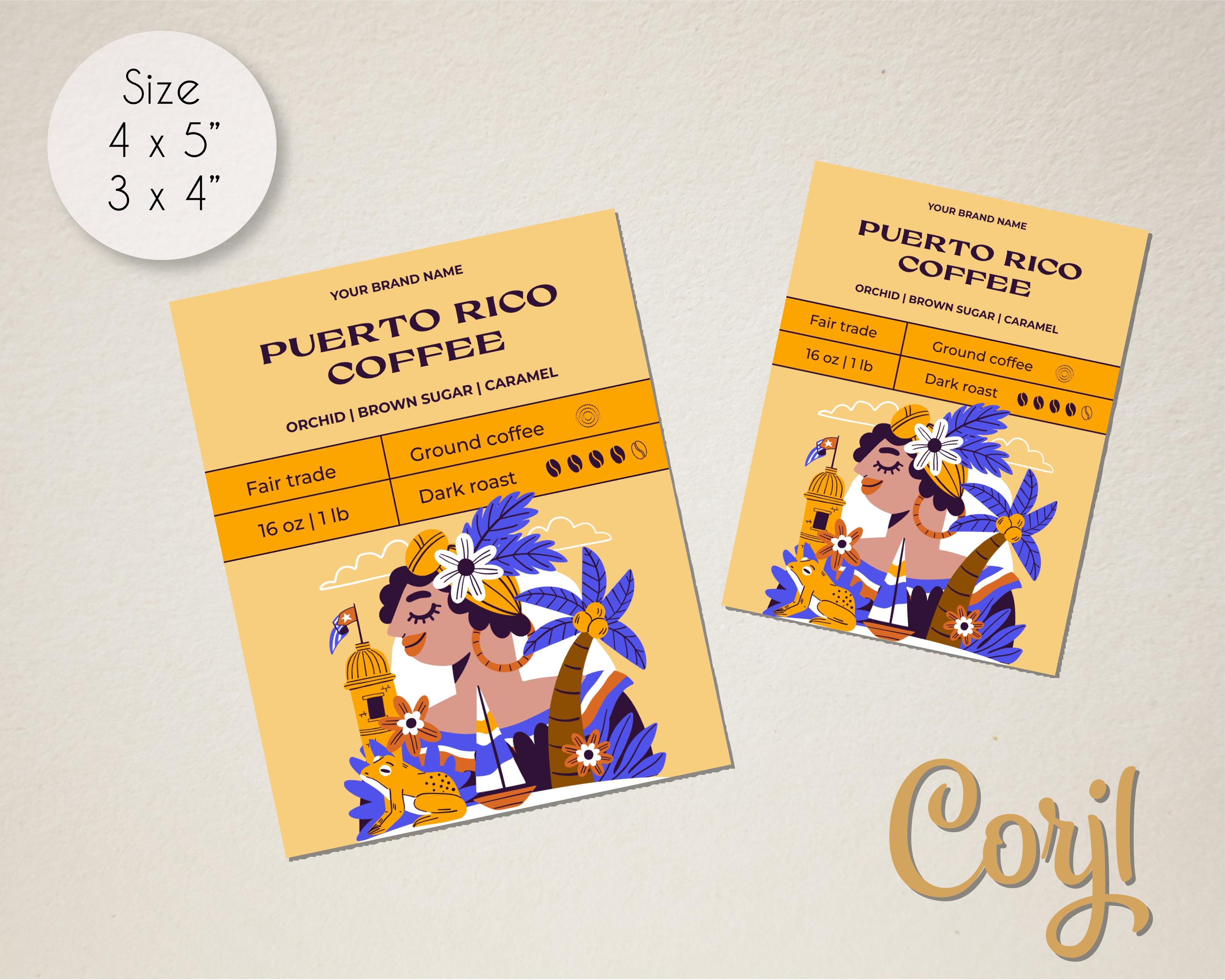 Editable Modern Puerto Rico Coffee Bag Label Template, Printable ...
