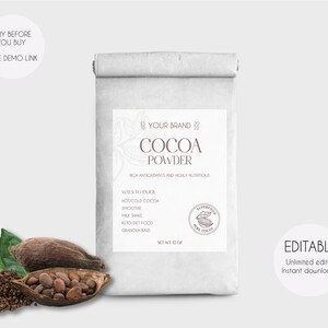Printable Cocoa Powder Bag Label Template Editable Cocoa - Etsy