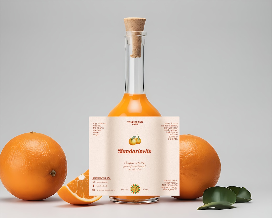 Editable Luxury Mandarinetto Bottle Label Template, Printable Homemade ...