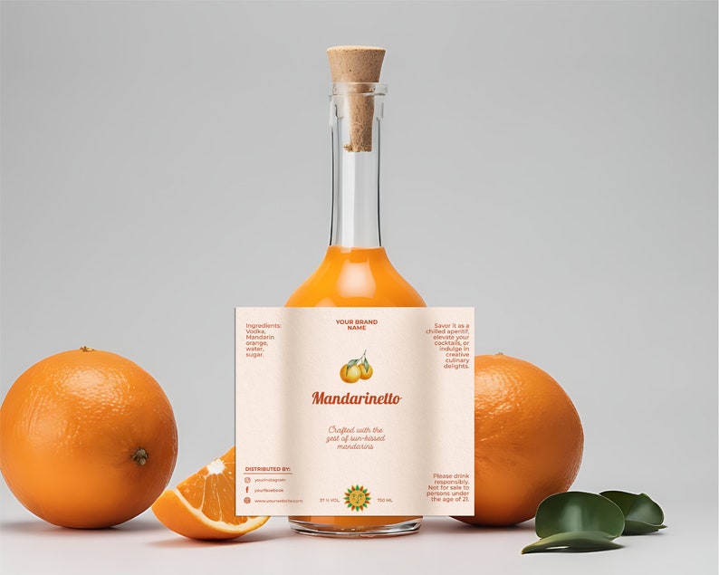 Editable Luxury Mandarinetto Bottle Label Template, Printable Homemade ...