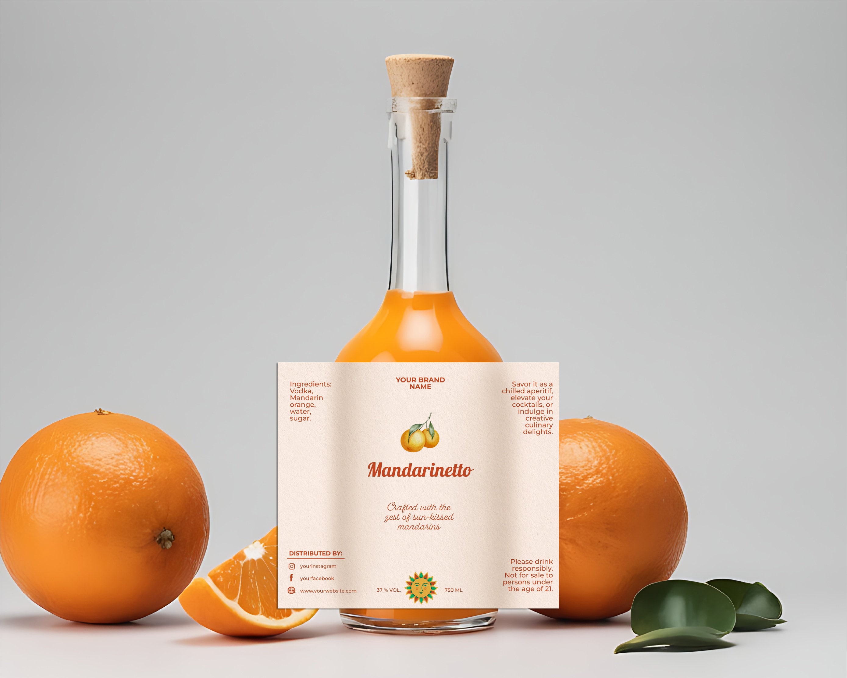 Editable Luxury Mandarinetto Bottle Label Template, Printable Homemade ...