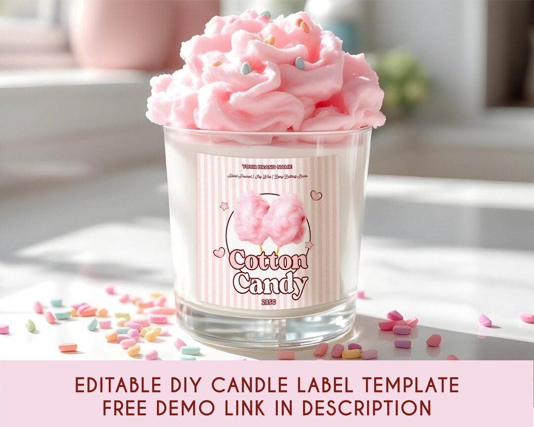 Editable Cotton Candy Scented Candle Label Template, Printable Fairy ...