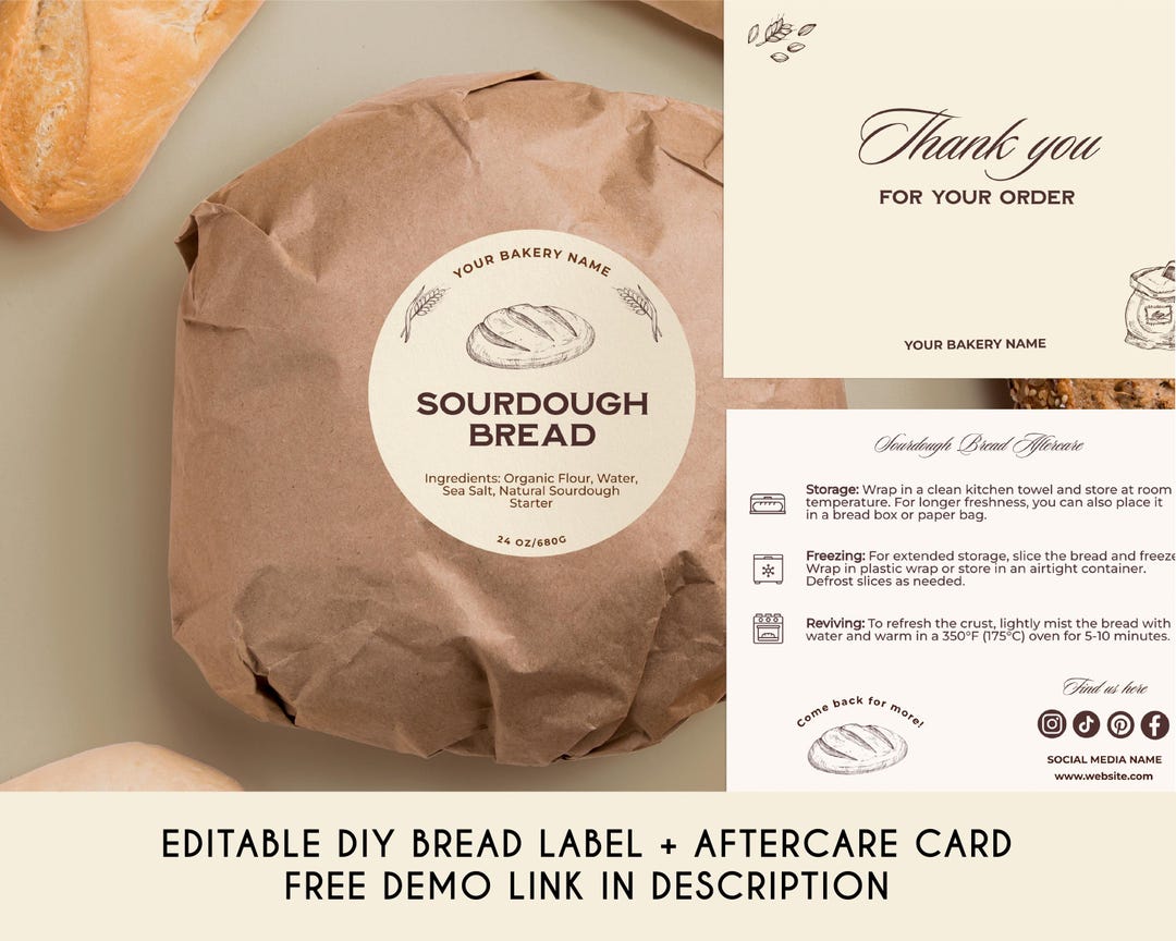 Editable Sourdough Bread Label Template, Printable Round Sticker, Bread ...