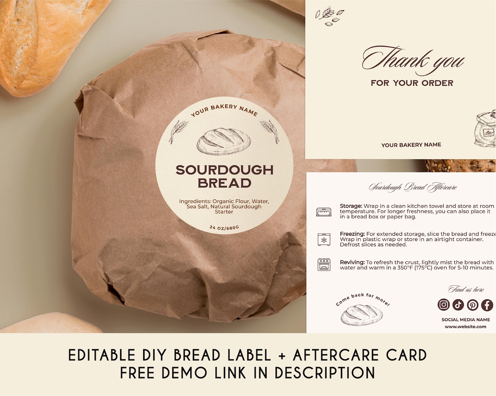 Editable Sourdough Bread Label Template, Printable Round Sticker, Bread ...