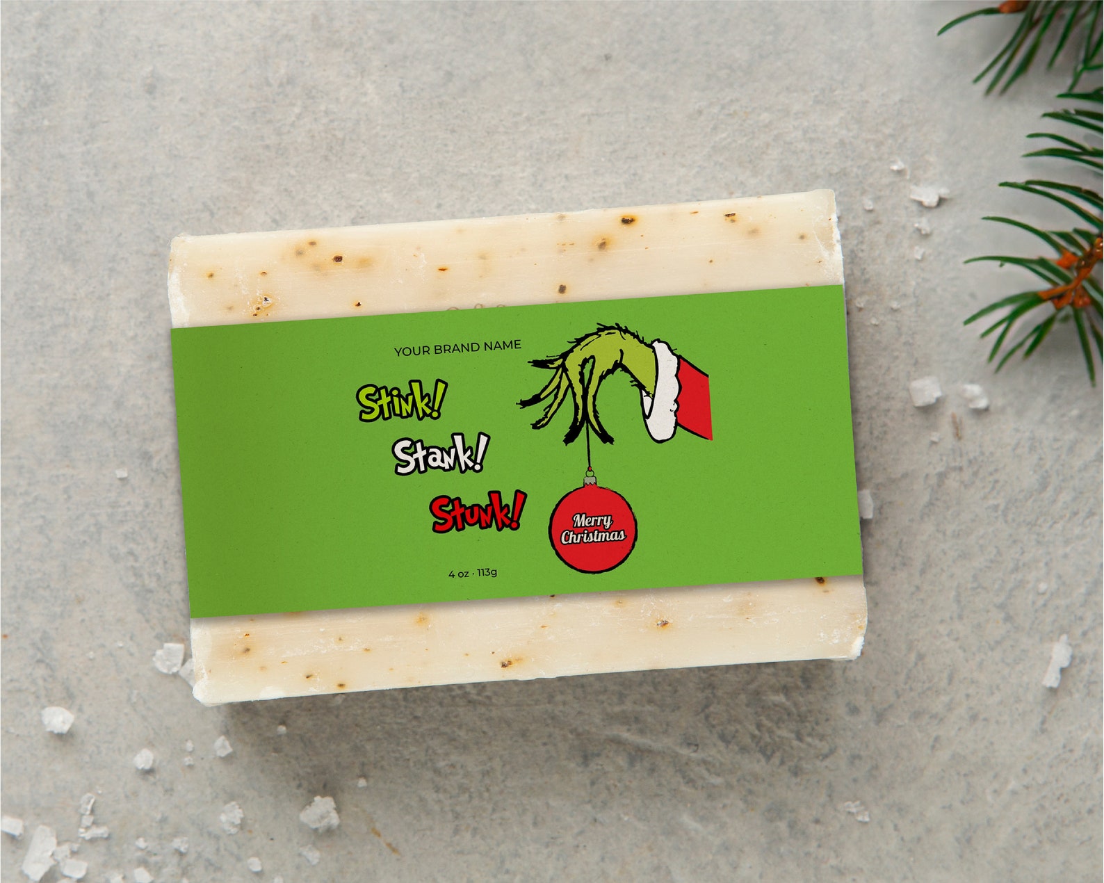 Editable Christmas Soap Label: Green Hand Ornament Luxury Packaging ...
