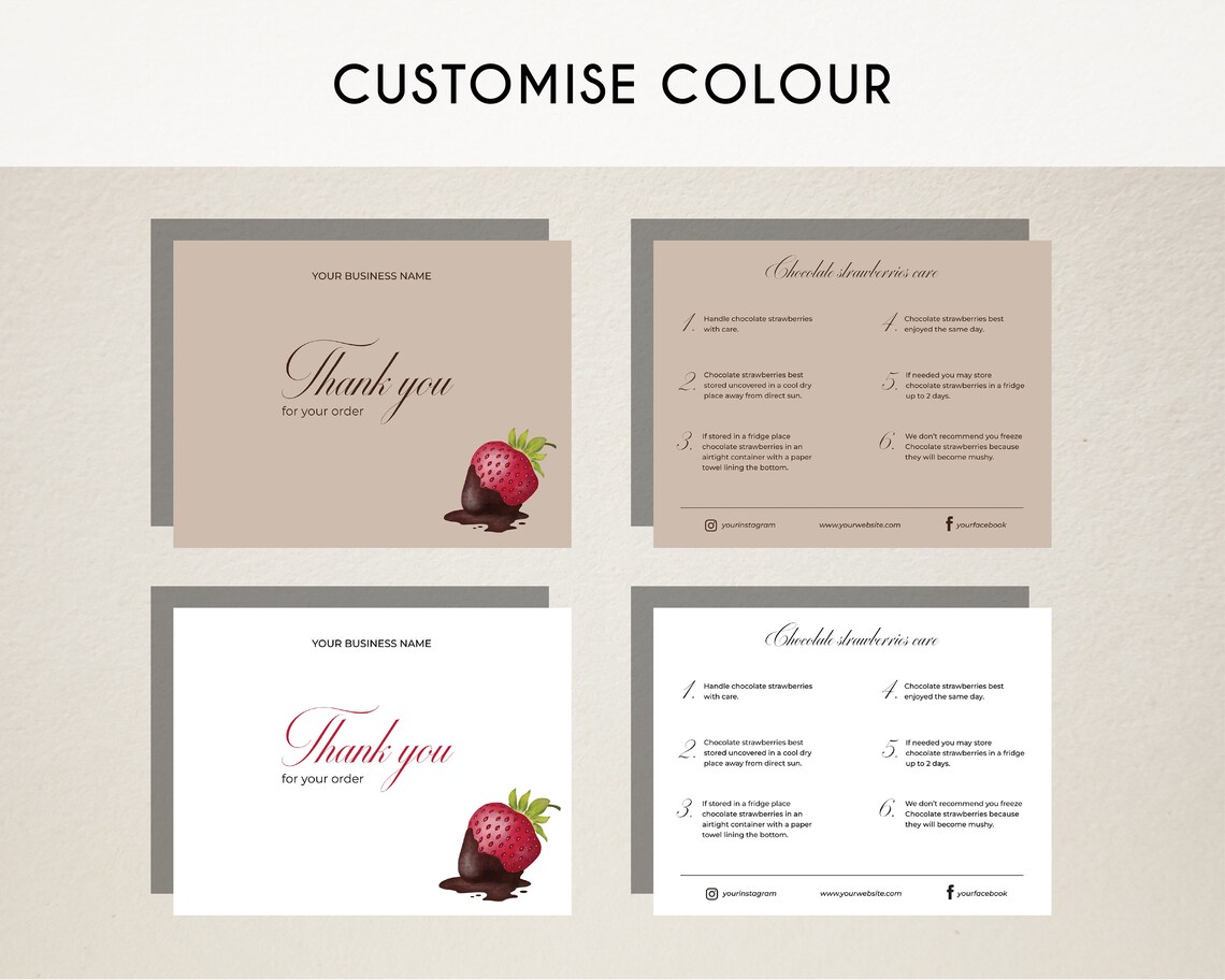 Editable Elegant Chocolate Strawberries Care Card Template, Printable ...