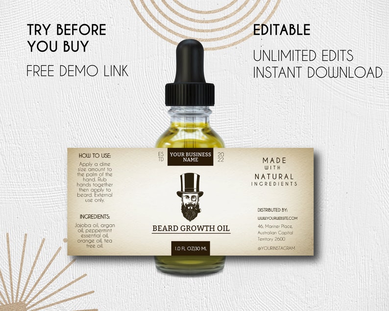Beard Oil Label Template, Dropper Bottle Label, Beard Oil Bottle Label ...