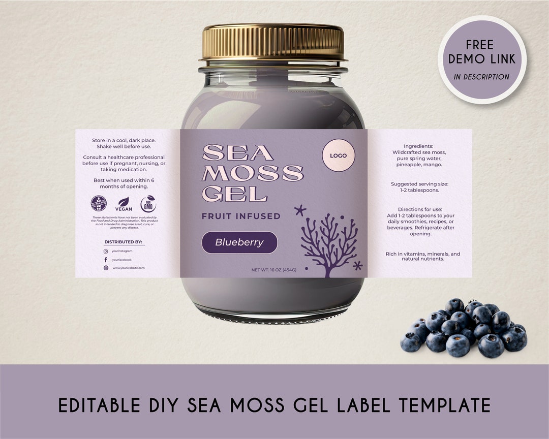 Editable Sea Moss Gel Label Template, Printable Superfood Supplement ...