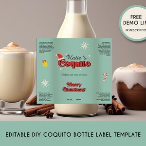 Editable Coquito Bottle Label: Playful Christmas Liquor Template ...