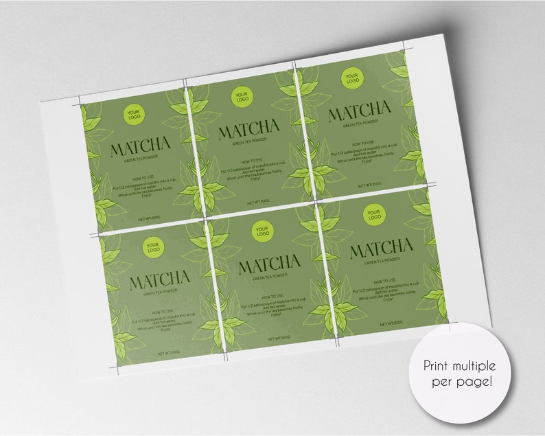 Editable Matcha Tea Label Template, Customizable Matcha Green Tea ...