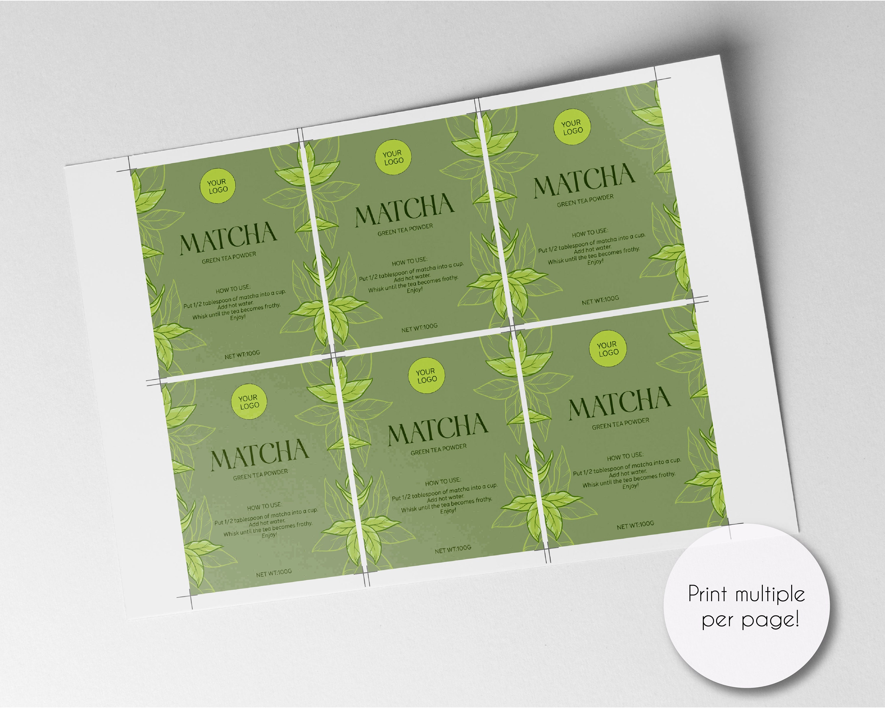Editable Matcha Tea Label Template, Customizable Matcha Green Tea ...