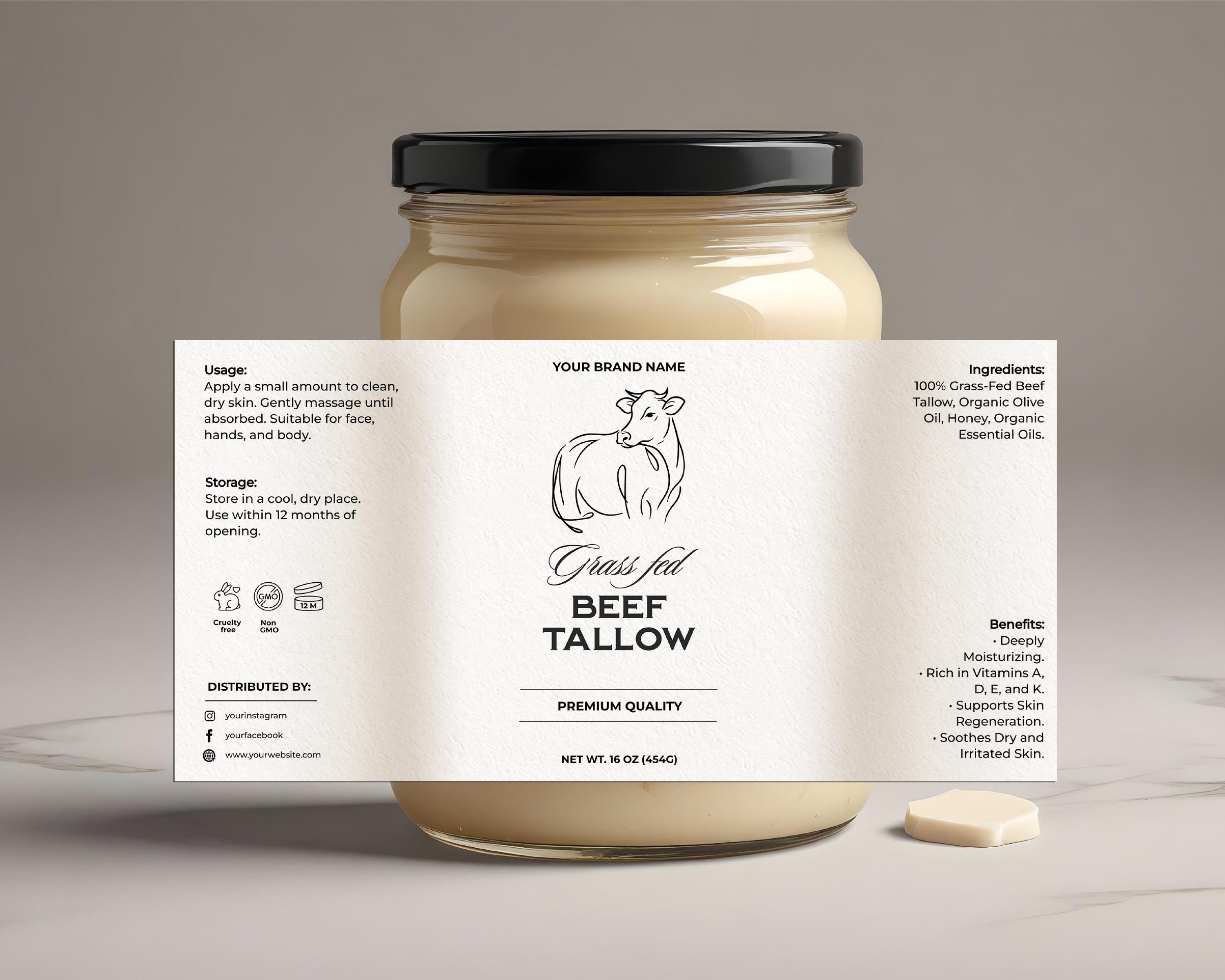 Editable Beef Tallow Jar Label Template: Minimalist Balm Sticker ...