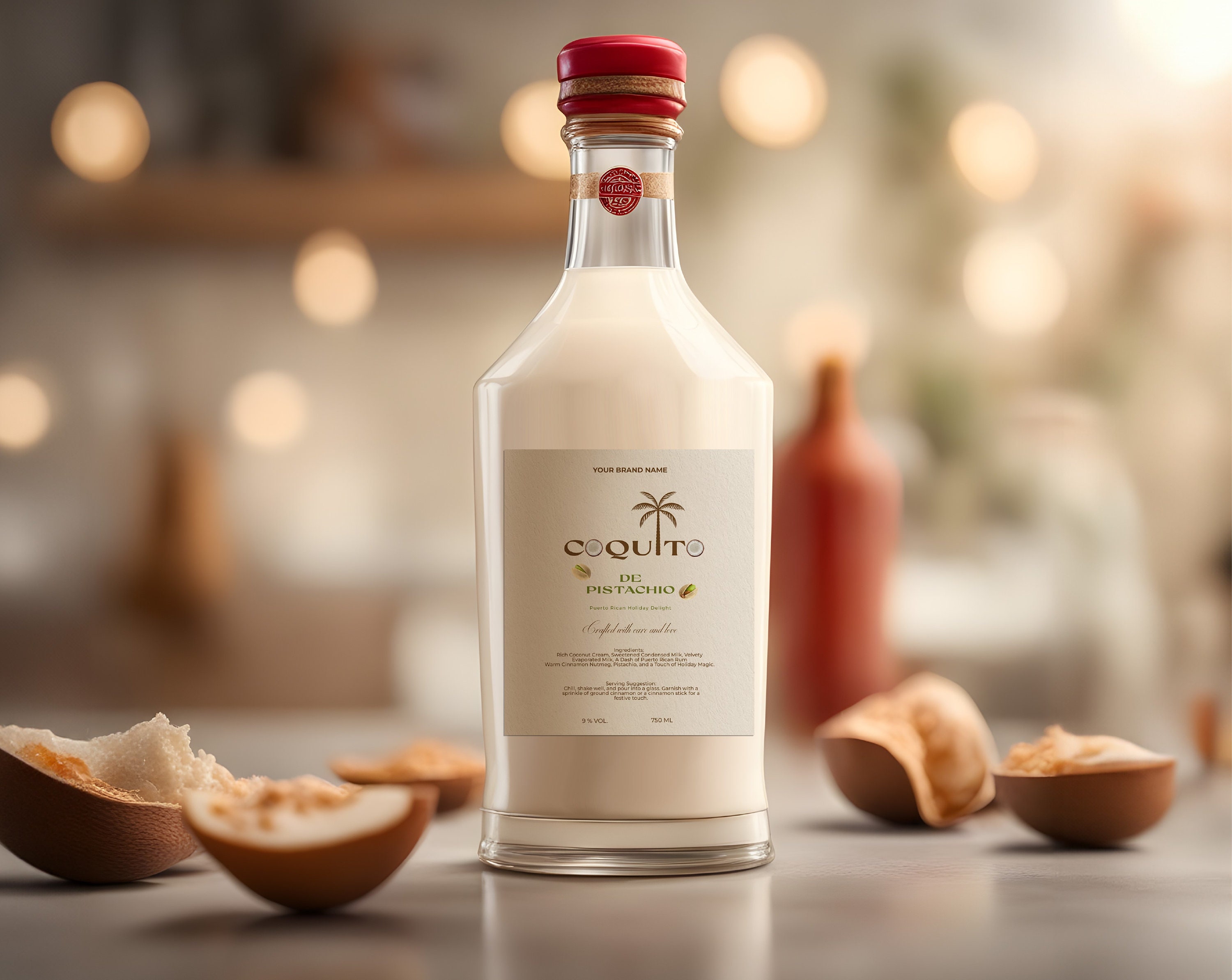 Editable Coquito De Pistachio Bottle Label: Custom Holiday Liquor ...