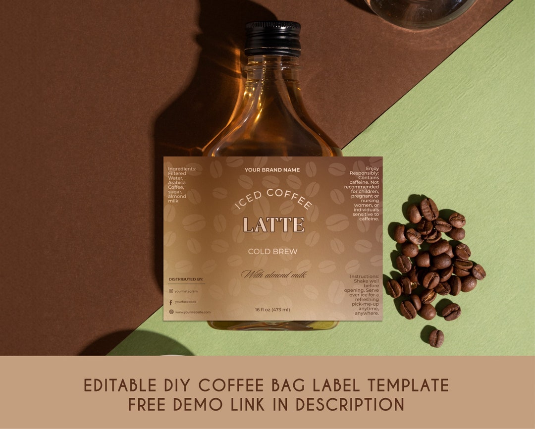 Editable Iced Coffee Bottle Label Template, Printable Luxury Cold Brew ...