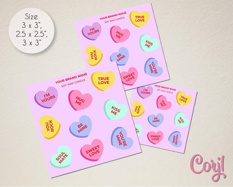 Editable Heart Candies Candle Label: Valentine’s Day Template (digital ...
