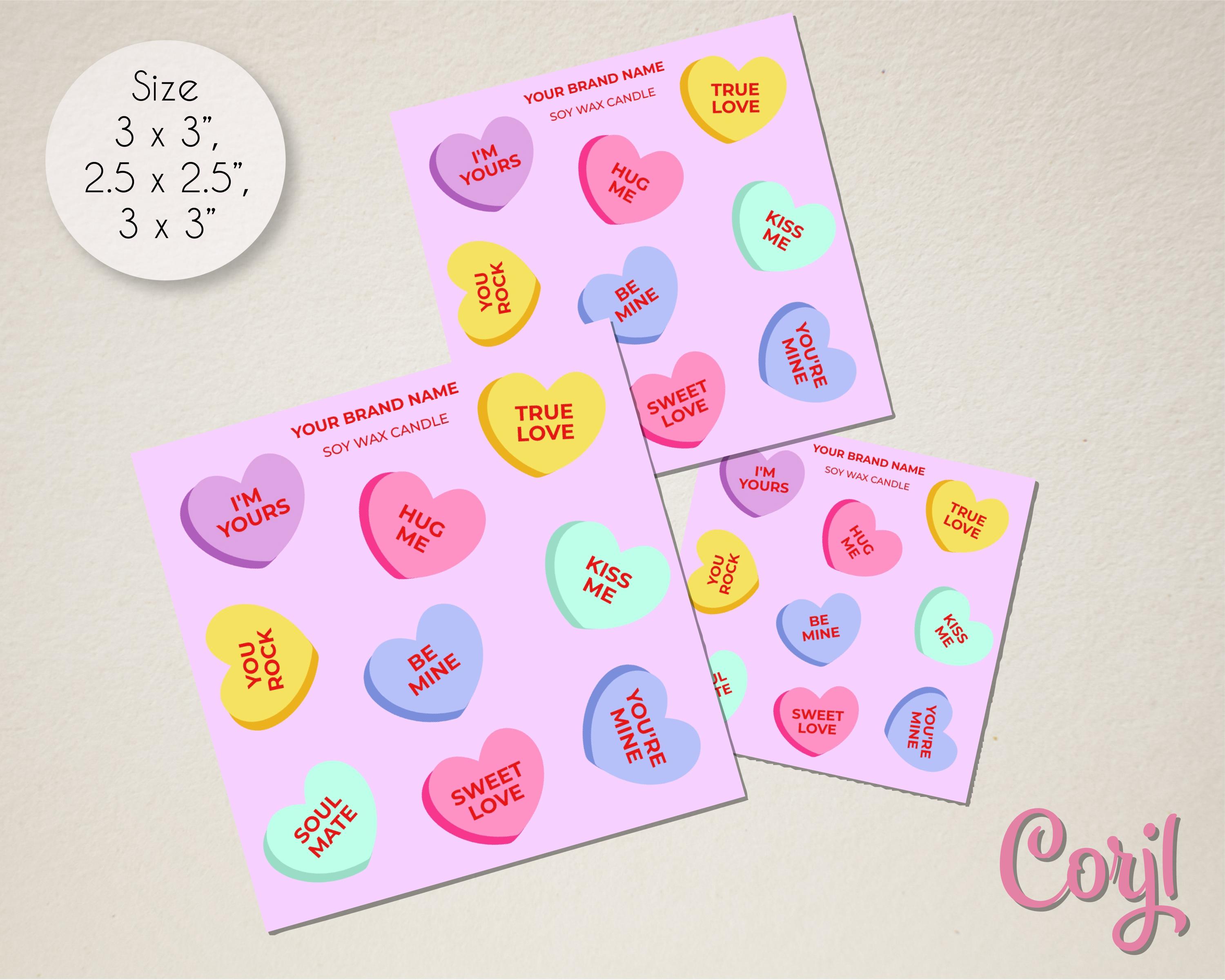 Editable Heart Candies Candle Label Template, Printable Valentine's Day ...