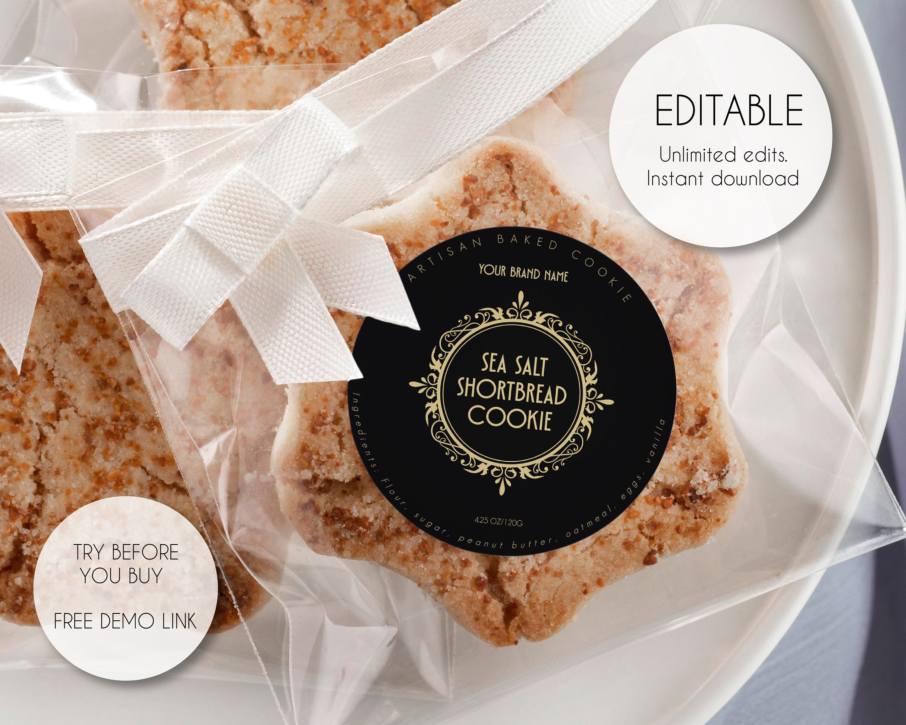 Editable Luxury Cookie Label Template, Printable Elegant Pastry Sticker ...