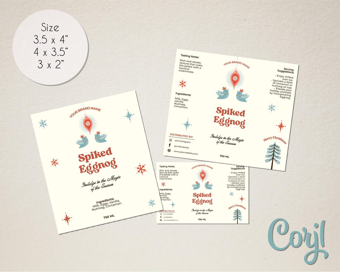 Editable Scandinavian Style Eggnog Bottle Label Template, Printable ...