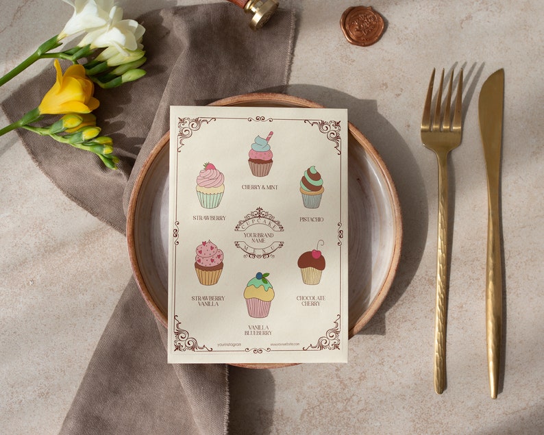 Editable Cupcake Menu Template, Luxury Cupcake Menu Template, Cupcake ...