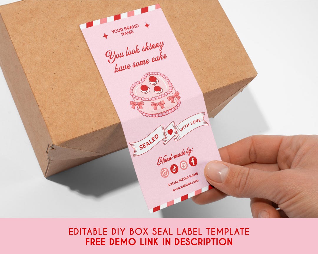 Editable Playful Cake Box Seal Label Template, Printable Whimsical Cake ...