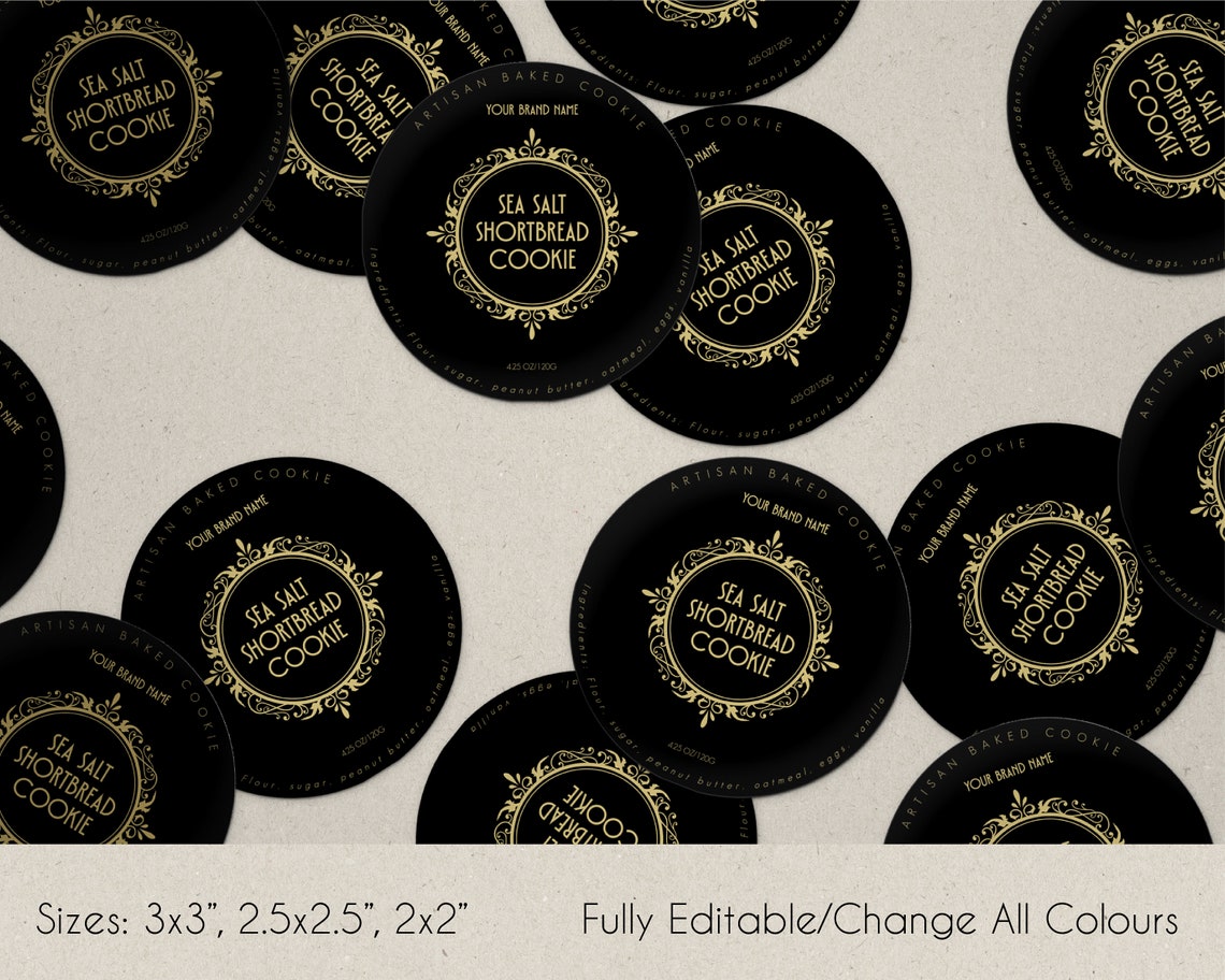 Editable Luxury Cookie Label Template, Printable Elegant Pastry Sticker ...