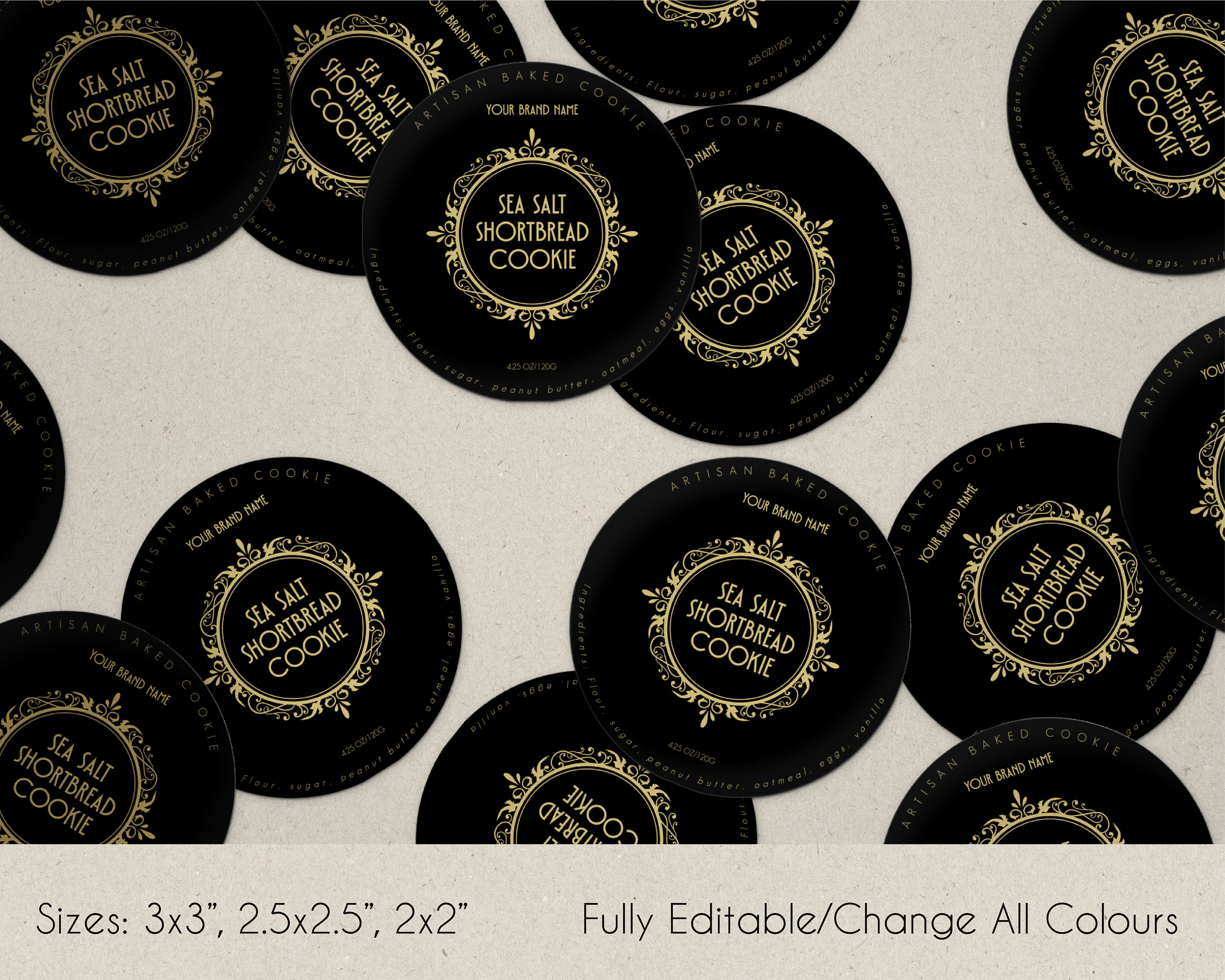 Editable Luxury Cookie Label Template, Printable Elegant Pastry Sticker ...