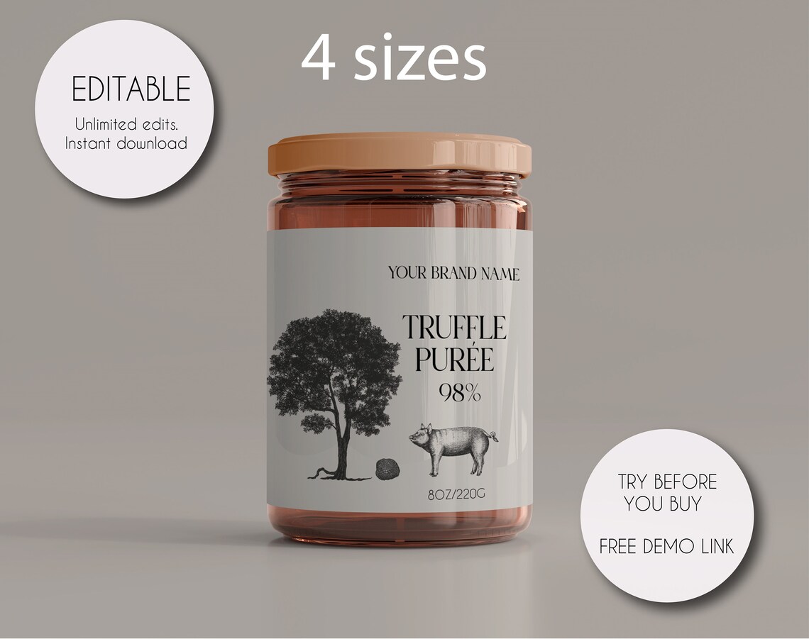 Editable Wrap Around Jar Food Label Template, Customizable Truffle ...