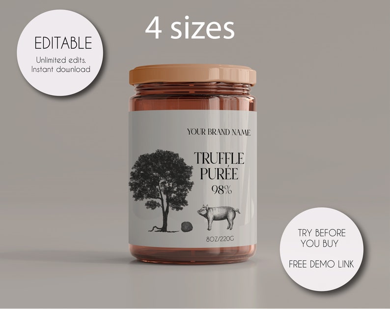 Editable Wrap Around Jar Food Label Template, Customizable Truffle ...